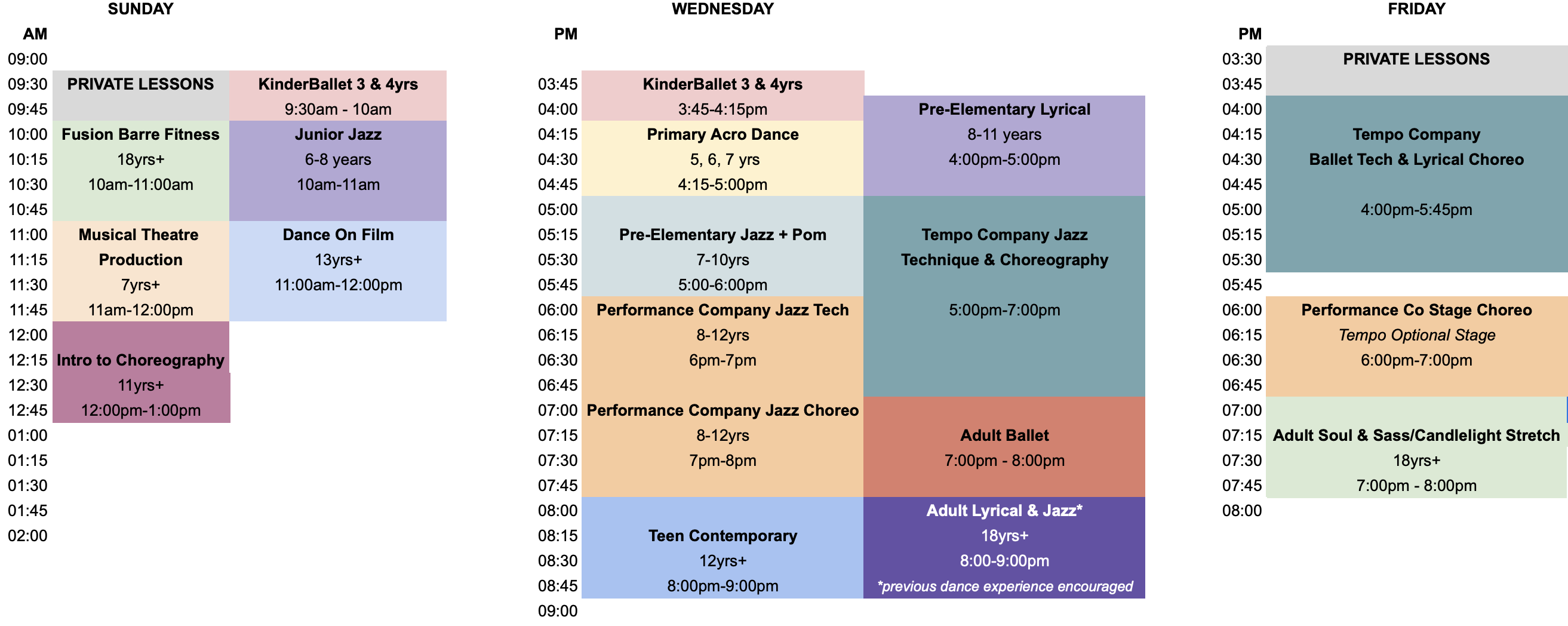 Schedule – Absolute Motion Performance & Dance